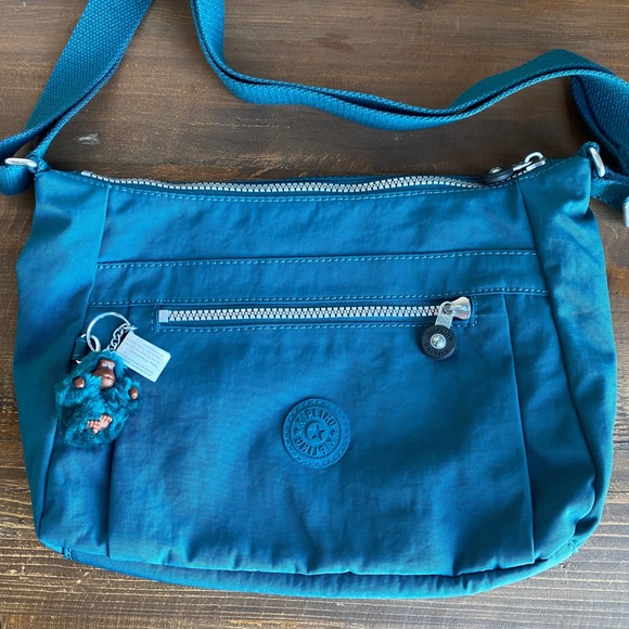 Kipling | Bags | Kipling Teal Blue Nylon Crossbody Bag With Lea Monkey ...